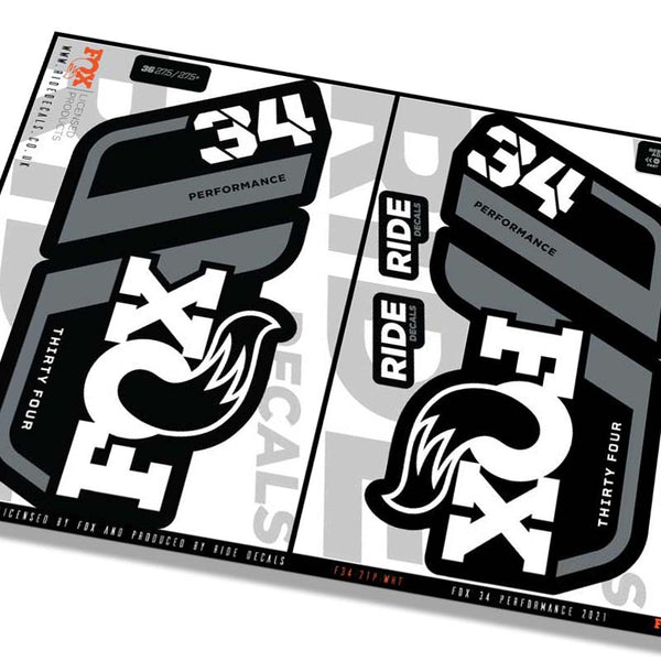 Fox 34 Performance Fork Decals White - Ride Decals /Licensed by Fox