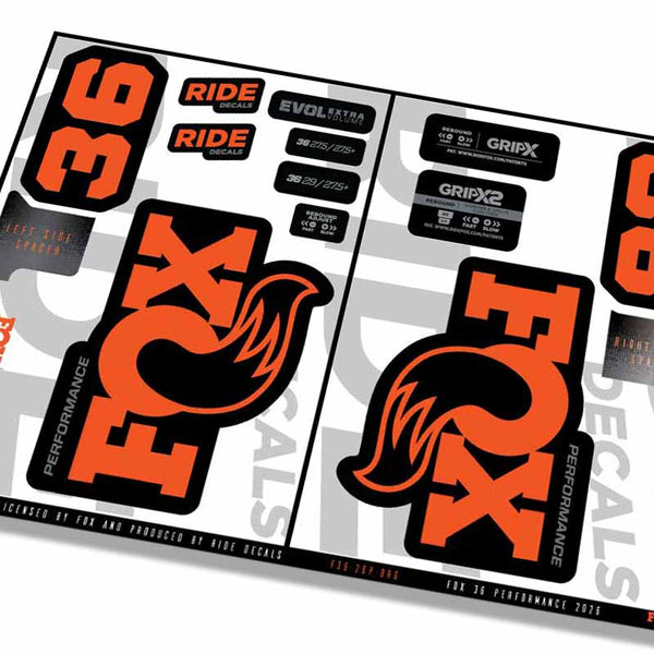 Fox 36 Performance Fork Decals Orange - Ride Decals /Licensed by Fox