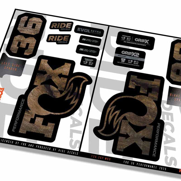 Fox 36 Performance Fork Decals Woodgrain - Ride Decals /Licensed by Fox