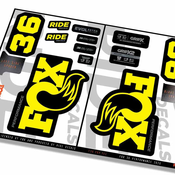Fox 36 Performance Fork Decals Yellow - Ride Decals /Licensed by Fox