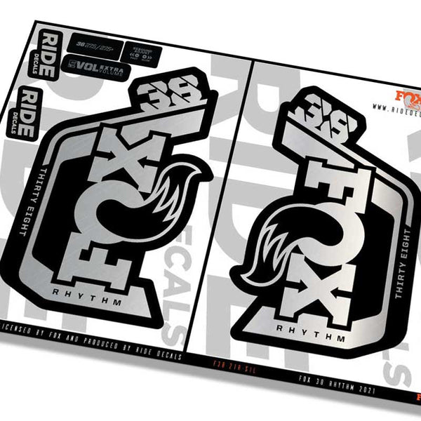 Fox 38 Rhythm Fork Decals Metallic Silver - Ride Decals /Licensed by Fox