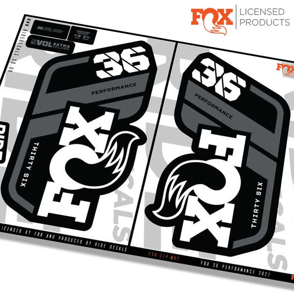 Fox 36 Performance Fork Decals White - Ride Decals /Licensed by Fox