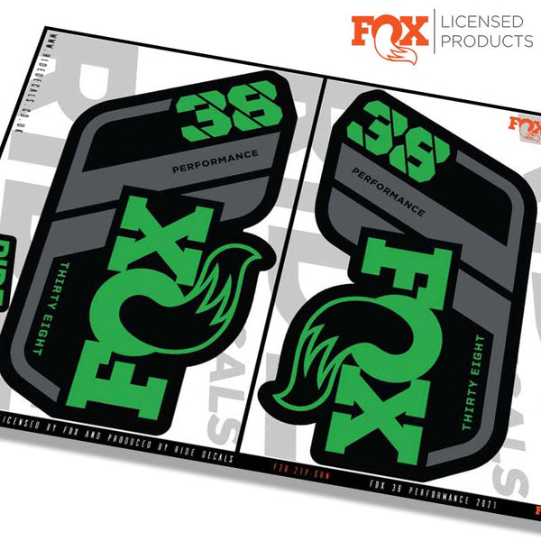 Fox 38 Performance Fork Decals Green - Ride Decals /Licensed by Fox