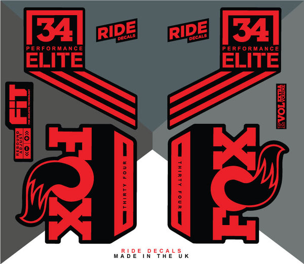 Fox 34 Fork Stickers/Decals |Performance Elite | Red | - Ride Decals