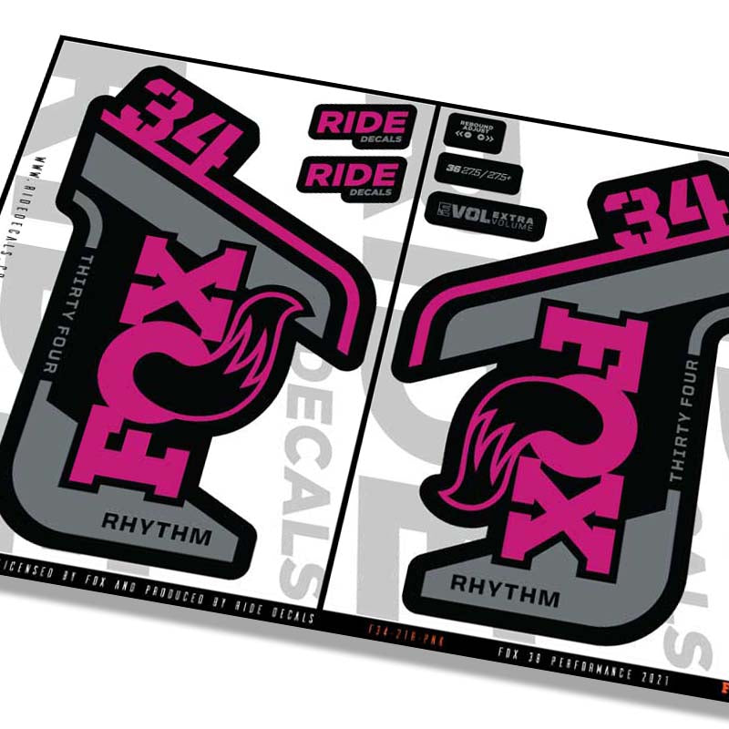 Fox 34 Rhythm Fork Decals Pink - Ride Decals /Licensed by Fox