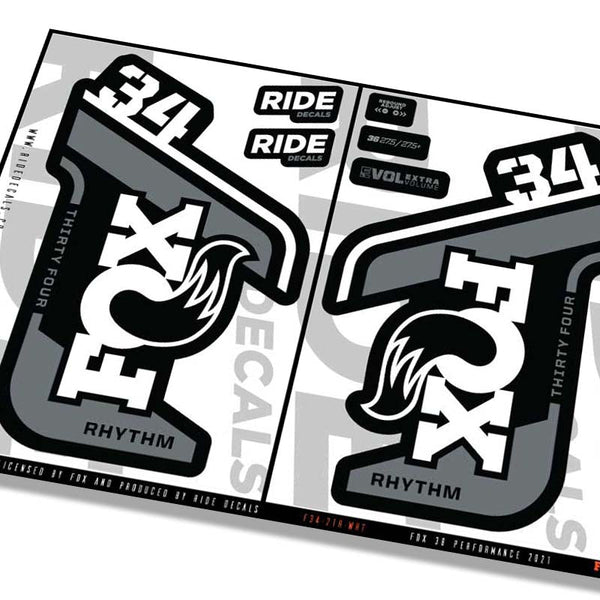 Fox 34 Rhythm Fork Decals White - Ride Decals /Licensed by Fox