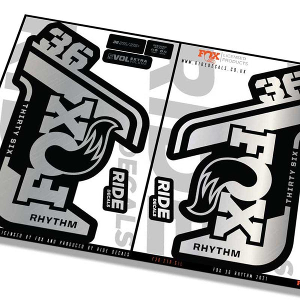 Fox 36 Rhythm Fork Decals Metallic Silver - Ride Decals /Licensed by Fox