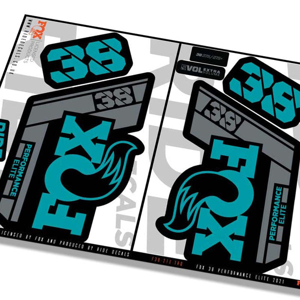 Fox 38 Performance Elite Fork Decals Turq - Ride Decals /Licensed by Fox